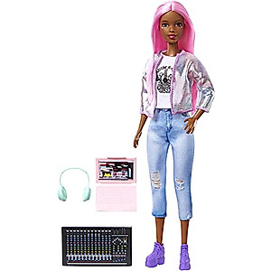 Barbie Career of The Year Music Producer Doll (12-in), Colorful Pink Hair, Trendy Tee, Jacket & Jeans Plus Sound Mixing Board, Computer & Headphone Accessories, Great Toy Gift