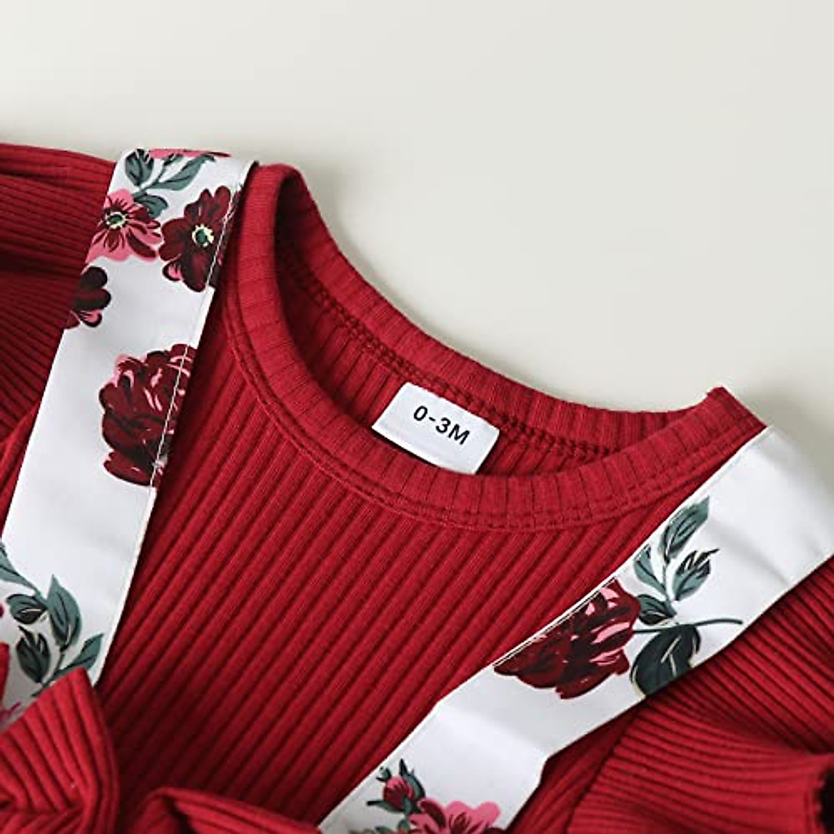 Newborn Baby Girl Clothes Summer Infant Romper Outfit Short Sleeve Suspender Dress Clothing with Headband Wine Red 3-6 Months