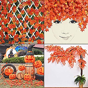 Noverlife 12 Pack 90Ft Artificial Maple Leaf Vine, Fake Foliage Autumn Leaves Garland Hanging Plant for Home Garden Hotel Wedding Party, Fall Leaves Vines for Thanksgiving Holloween Festivals Decor