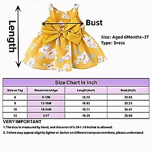 Kumrabal Baby Girl Dresses, Cute Baby Girl Clothes,Toddler Flower Girl Birthday Party Summer Sleeveless Backless Bow Sundress(Yellow with Peach Blossom 90CM)