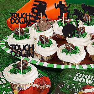 Gyufise 28Pcs Rugby Ball Cupcake Toppers Black Football Players Sport Cupcake Picks Football Cupcake Toppers Super Rugby Touch Down Sports Theme Baby Shower Birthday Party Cake Decorations Supplies