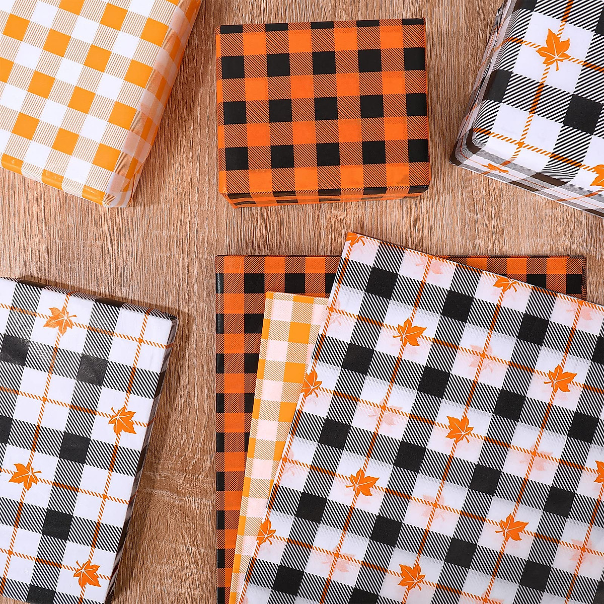 Whaline 90 Sheets Fall Tissue Paper Folded Flat Buffalo Plaid Wrapping Paper Maple Leaf Gift Wrapping Tissue Paper Thanksgiving Art Paper for Home DIY Gift Bags Party Favor Autumn Decor, 14 x 20inch