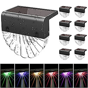 GEEKHOM Solar Deck Lights Outdoor Waterproof, 8 Pack LED Fence Light for Patio Decor, Solar Powered Outside Step Lights for Pool Patio Garden,Warm White/Color Changing Glow,Stair Lighting