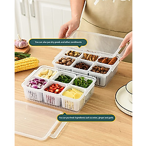 Bhtqdnq Food Storage Containers with Lids Airtight, Fridge Fresh-Keeping Container with 6 detachable small boxes, Portable Divided Fruit Storage Container Onion Ginger Garlic Cherry Storage (6 boxes)