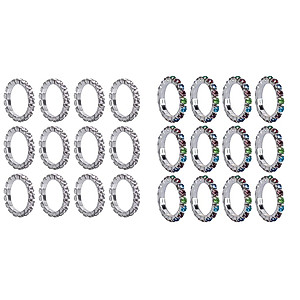 joyMerit 12pcs Women Finger Rings Sparkly Rhinestone Elastic Stretch Rings Jewelry - Silver+White