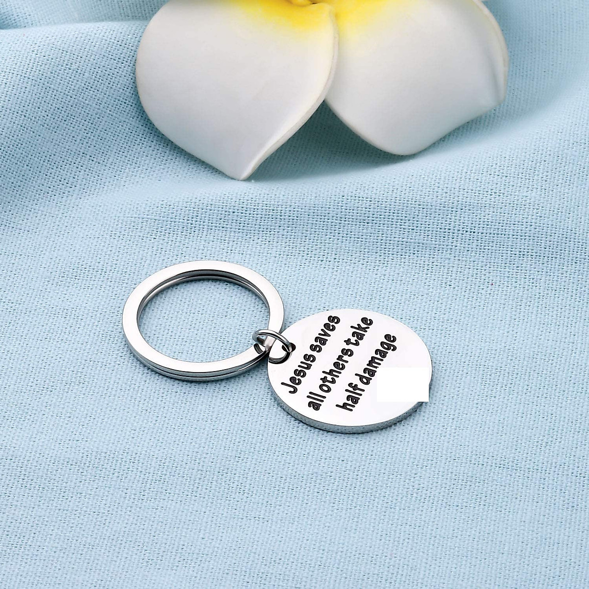 BEKECH Dragons Game Inspired Gift Role Playing Funny Jesus Saves All Others Take Half Damage Keychain DM Dragon D20 Dice Gift RPG Gamer Gift (silver)