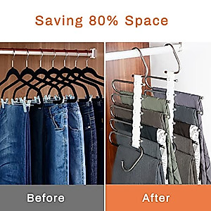 Pants Hangers for Clothes Hanger Organizer,(Easy Assembly) Stainless Steel Non Slip Space Saving Hangers, Magic Pants Hangers Layers Multifunctional Uses Rack Pants Organizer 2 Pack