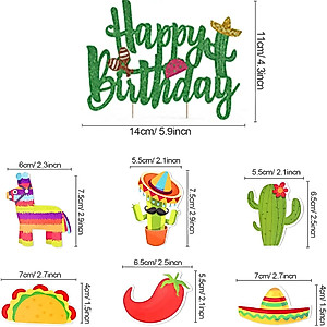 Mexican Theme Birthday Party Decorations Set, Fiesta Party Supplies, Pre-Strung Happy Birthday Banner, Cupcake Cake Toppers, Cactus Taco Ceiling Hanging Swirls, Mexican Cinco De Mayo Party Supplies