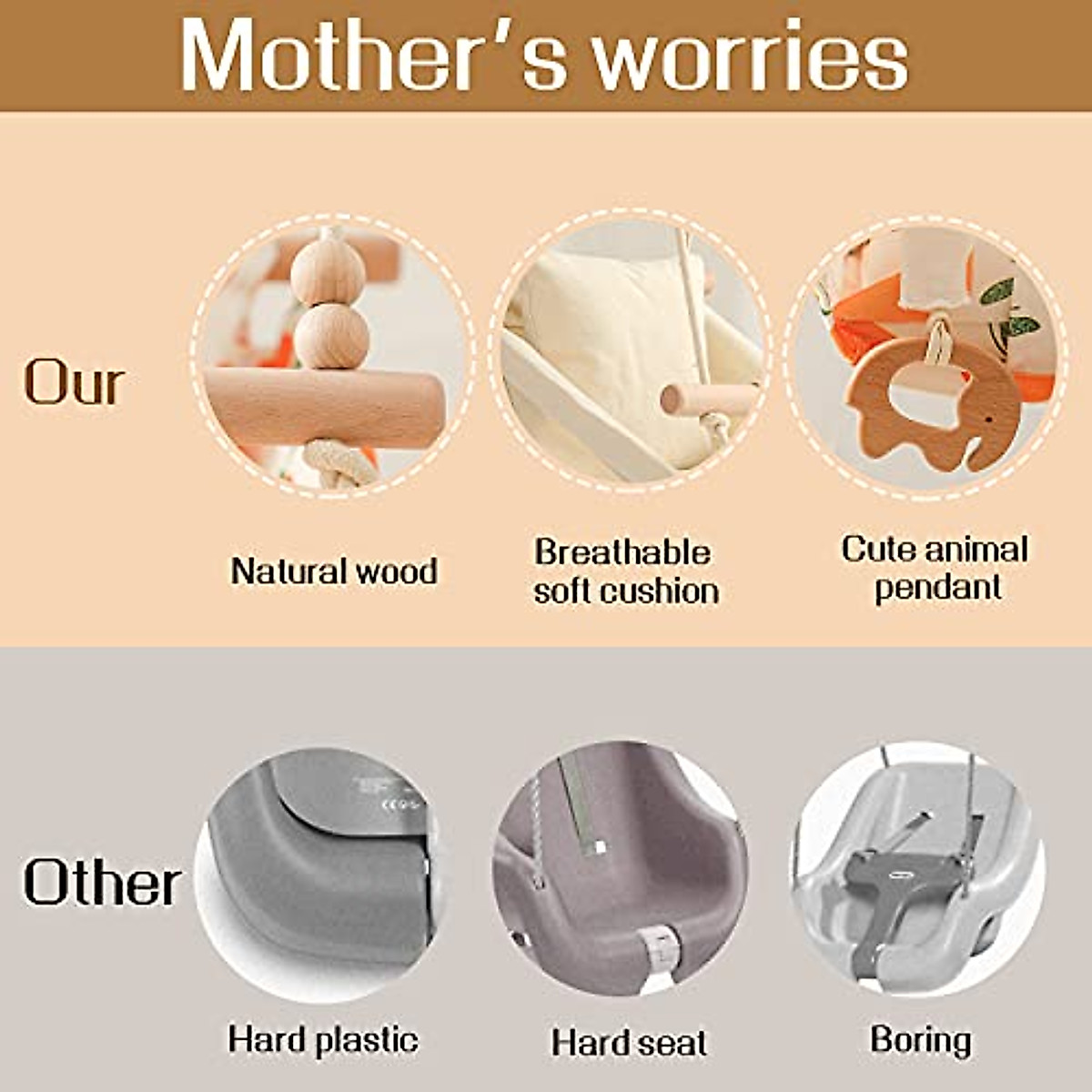 Canvas Baby Hammock Swing for Infants and Toddler up to 4 Year, Indoor and Outdoor Hanging Swing Chair Seat with Soft Cushion/Safety Belt/Mounting Hardware,Orange