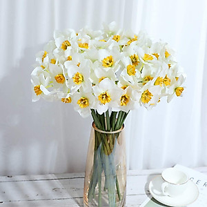 Mossyard 2 Bunches 12 Heads Artificial Daffodils, 15.8 Inches Long Stem Blossom Silk Sun Flowers for Home Wedding Office Party Garden Decor, Floral Arrangements, Table Centerpieces, Yellow