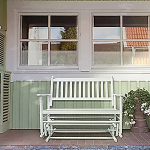 VEIKOUS 2-Person Patio Glider Bench Outdoor Porch Garden Wooden Loveseat Rocking Chair Gliding Double Seat White