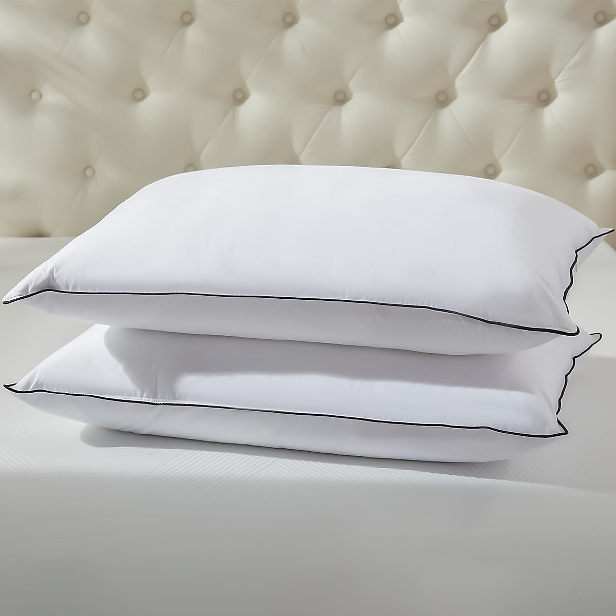 APSMILE Medium Firm Feather Down Pillows Standard Size Set of 2, Luxury Feather Pillow for Sleeping, Organic Cotton Cover Hotel Collection Bed Pillow (White, 20"x26")