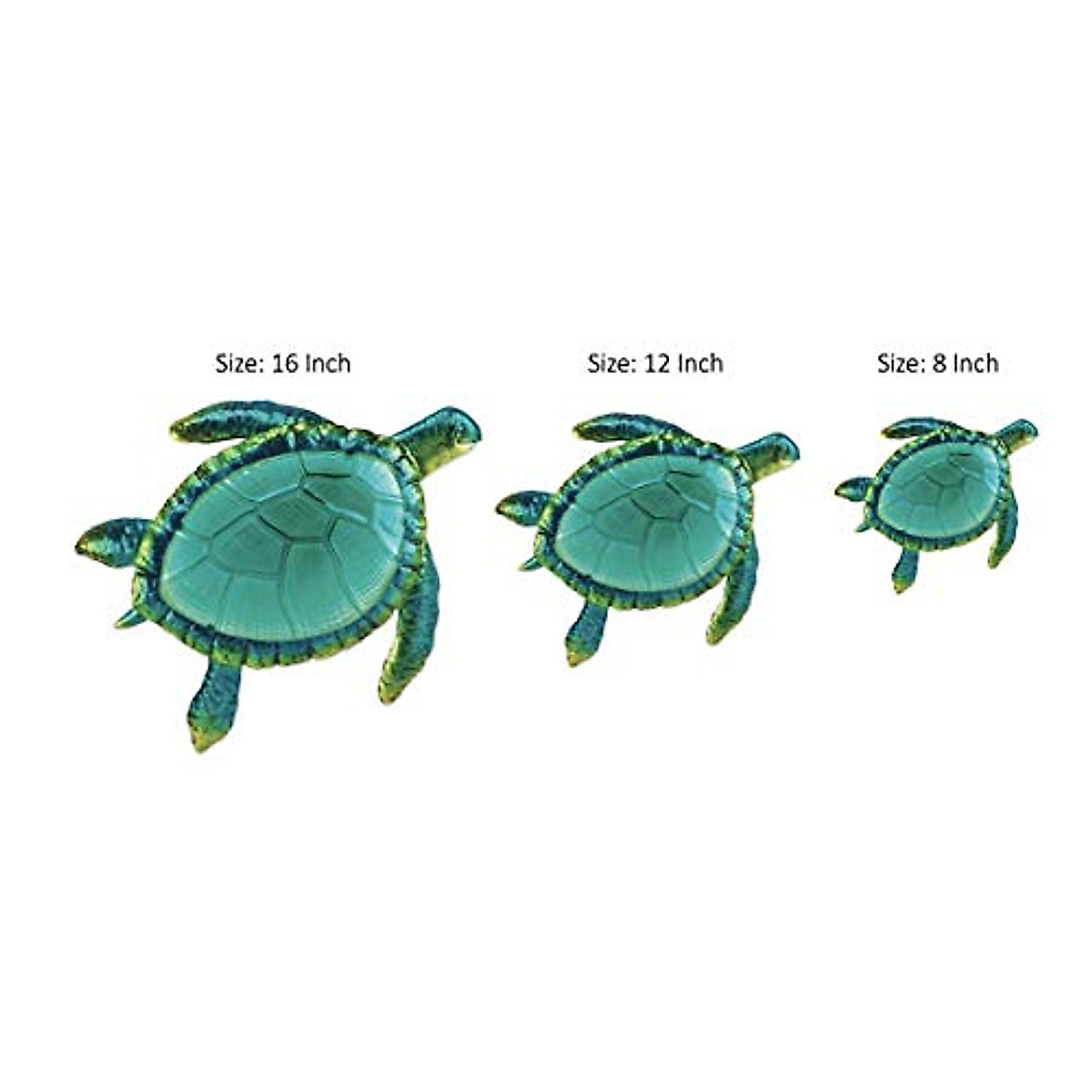 Comfy Hour Ocean Voyage with Sea Turtles Collection Coastal Ocean Sea Turtles Hanging Wall Art Decor Set (3 Pieces - Large), Outdoor or Indoor, Metal and Glass, Green