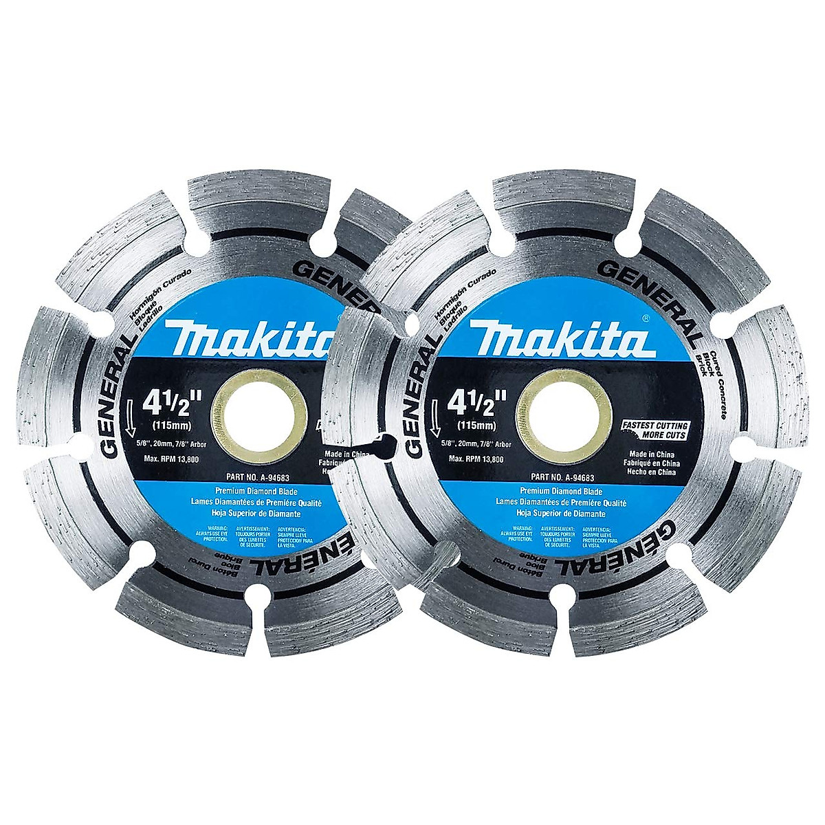 Makita 2 Pack - 4.5” Segmented Rim Diamond Blades For 4.5”+ Grinders & Circular Saws - Long-Lasting Cutting For Concrete, Masonry & Brick - 5/8”, 20mm & 7/8” Arbors