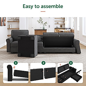 HONBAY U Shaped Sectional Couch with Storage Seat, Reversible Chaise, Convertible for Living Room, Dark Grey