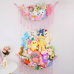 FIOBEE Stuffed Animals Net or Hammock Toy Storage Organizer Large Stuffed Animals Storage Holder Kids Room Decor for Nursery Play Room Bedroom