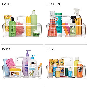 mDesign Large Plastic Divided Portable Storage Organizer Caddy Tote Basket Bin with Handle for Kitchen, Pantry, Countertop, Cabinet, Cupboard - Ligne Collection - 2 Pack - Clear