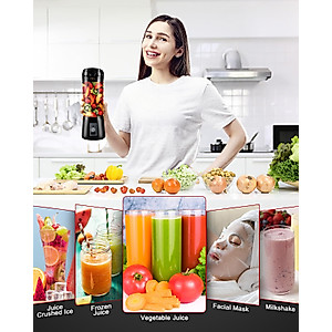 Portable Blender, Personal Blender USB Rechargeable, Mini Blender for Shakes and Smoothies, Strong Cutting Power with 6 Blades, 380Ml Traveling Fruit Veggie Juicer Cup for Home, Sport, Office, Camping