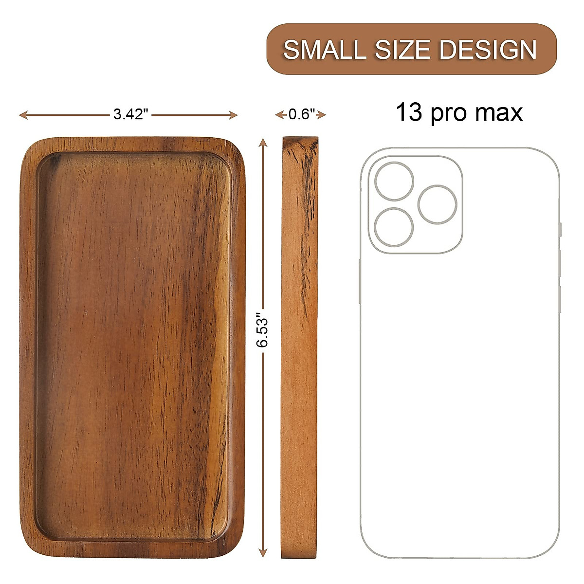 ALELION 6" Small Bathroom Vanity Tray for Counter - Acacia Wood Dish Soap Dispenser Tray for Kitchen - Rustic Decorative Tray for Dresser Tops Perfume Jewelry - Farmhouse Kitchen Decor Accessories