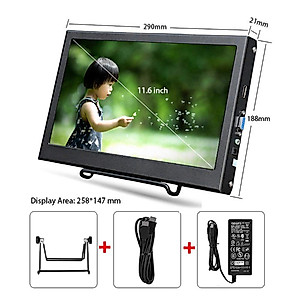 Portable 11.6 Inch Monitor 16:9 IPS Display 1920x1080 Full HD, 170° Widescreen Gaming Monitor with HDMI, VGA, Dual Builtin Speakers, 3.5mm o Port, for Raspberry PS3 PS4 Windows etc.(11.6inch)