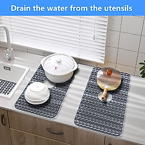 kitchen sink mats, JIUBAR sink protectors for kitchen sink,silicone sink mat,Sink Mat Grid 26''x 14'' for Bottom of Farmhouse Stainless Steel Porcelain Sink Center Drain.(Grey)