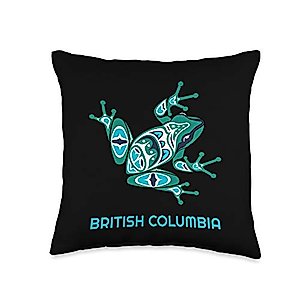 British Columbia PNW Native Green Frog British Columbia Frog Native Pacific NW Canada Throw Pillow, 16x16, Multicolor