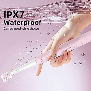 XFU Sonic Toothbrushes for Adults and Kids, 3 Brush Heads, with 5 Modes and IPX7 Waterproof, Battery Electric Toothbrush Build in 2 Mins Timer 40,000 VPM XF-11 Pink