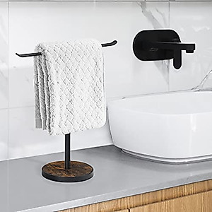 YINMIT Hand Towel Holder Stand, Bathroom Countertop Towel Rack with Wooden Base, Freestanding Kitchen Towel Rack, Heavy Duty T-Shape Face Towel Stand for Bathroom, Kitchen, Vanity (Style A)