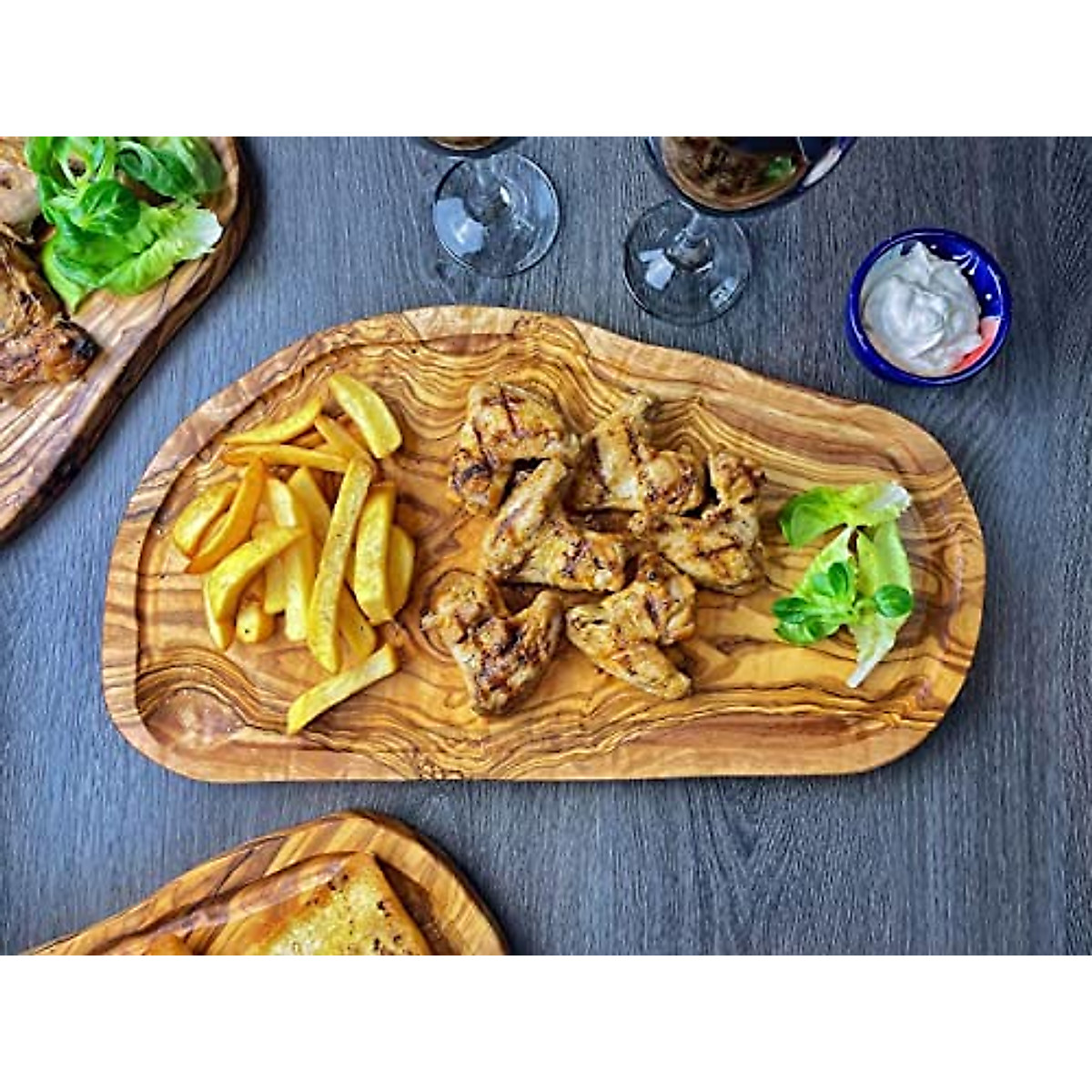 Cleminson 18” x 9” Olive Wood Carving, Cutting and Serving Board with Juice Groove - Large