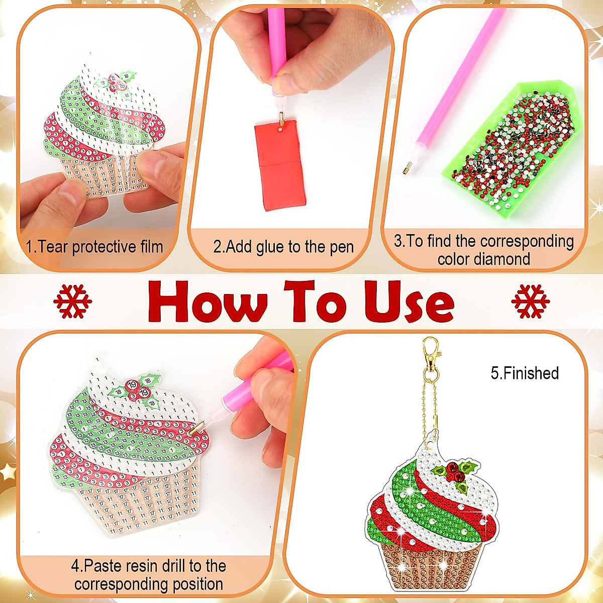 12 Pieces Christmas Diamond Painting Keychain 5D DIY Diamond Painting Kit Christmas Hanging Diamond Art Kits Diamond Art Christmas Ornaments for Kids Christmas Crafts Family Decor