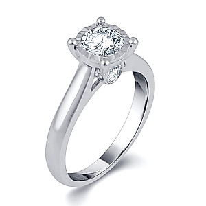 Beyond Brilliance 14K White Gold Solitaire Diamond Engagement Ring (1 carat, I-J Color, I2-I3 Clarity), Size 7
