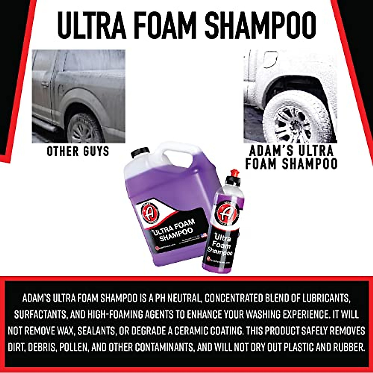 Adam's Polishes Ultra Foam Shampoo 16oz - Our Most Sudsy Car Shampoo Formula Ever - pH Neutral Formula for Safe, Spot Free Cleaning - Ultra Slick Formula That Wont Scratch or Leave Water Spots