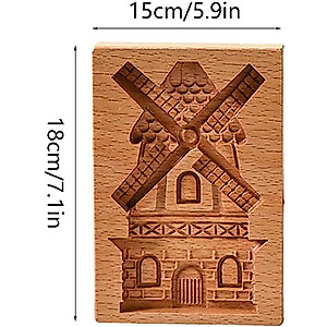 Carved Wooden Cookie Mold Kitchen Cookie Cutter Gingerbread Cookie Stamp Biscuit Press Stamp Molds Pine Cones Provence Rose Cookie Cutter for Cookie Stamp (Windmills)
