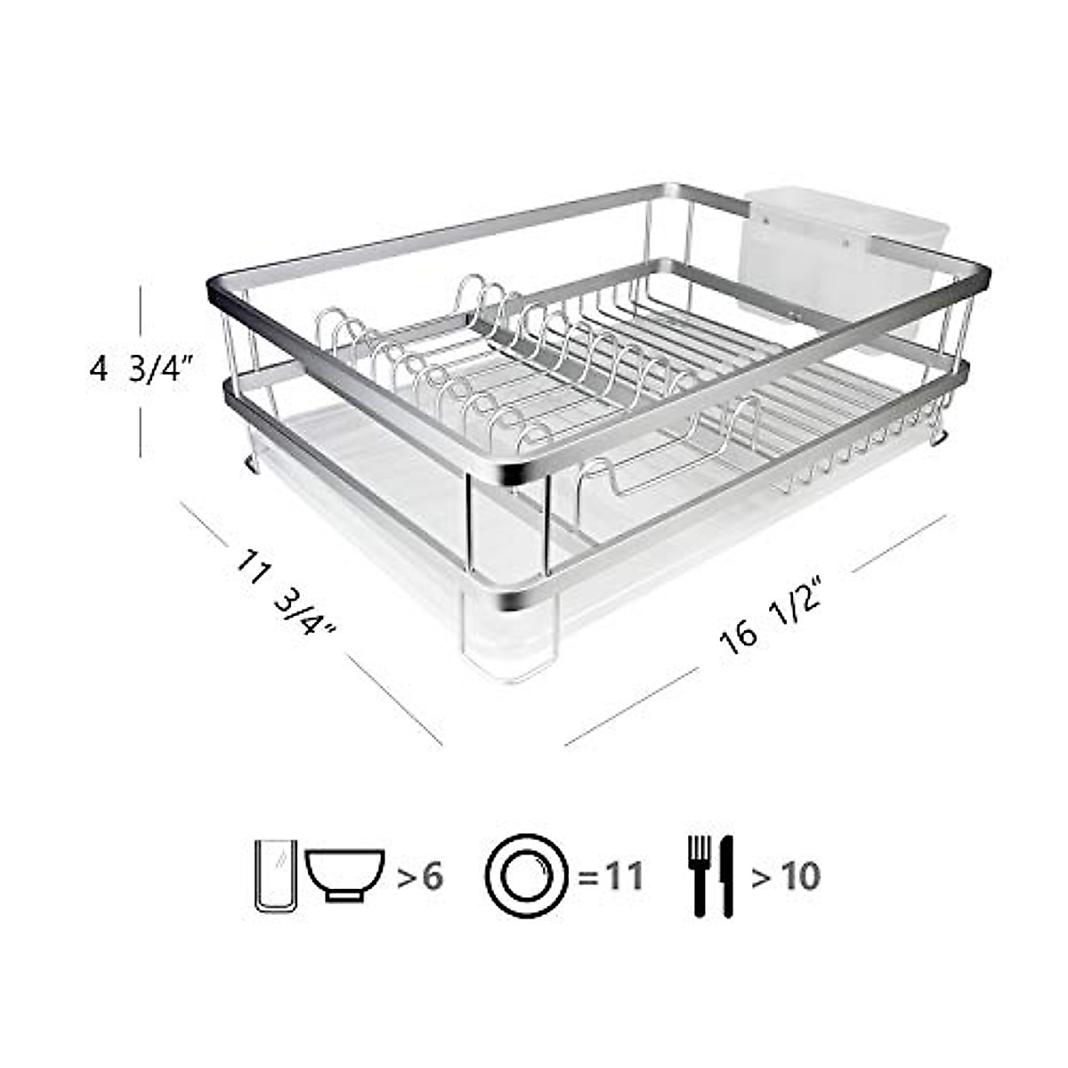 Evelyne GMT-10408 Aluminum Dish Drying Rack with Utensil Holder - Kitchen Countertop Rust Proof Dish Rack and Drainboard Set