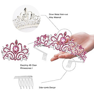 Chanaco Pink Tiara Crown - Girls' Princess Birthday Crown, Women's Crystal Wedding/Halloween Headpiece