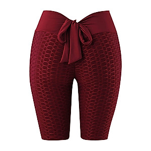 Bblulu Scrunch Booty Workout Shorts Women Ruched Butt Lift High Waist Running Shorts Cutout Bowknot Textured Biker Shorts