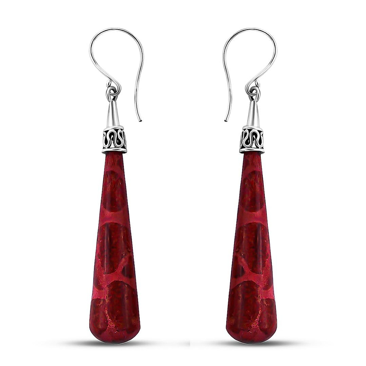 Shop LC Red Coral Dangle Earrings in 925 Sterling Silver - Boho Earrings for Women - Long Dangling Drop Statement Earrings Costume Jewelry for Women Birthday Gifts for Women