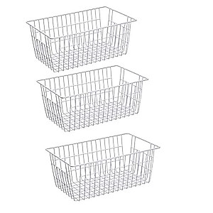 Slideep Farmhouse Metal Wire Basket, Fridge Freezer Storage Organizer Bins with Handles for Kitchen Cabinets, Pantry, Closets, Bedrooms, Bathrooms, White 3 Pack