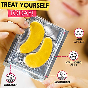 Cedlize Under Eye Collagen Patch, 24K GOLD ANTI-AGING MASK, Pads For Puffy Eyes & Bags, Dark Circles and Wrinkles, With Hyaluronic Acid, Hydrogel, Deep Moisturizing Improves Elasticity, 30 PAIRS