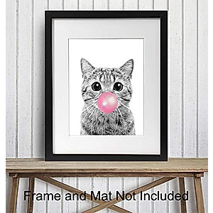 Cat Wall Decor - Tabby Cat - Cute Cat Wall Art - Room Decoration for Girls Bedroom, Kids Room, Living Room, Nursery - Cat Lover Gifts for Women - Adorable Pink Girly Kitty, Pussycat, Kitten Print