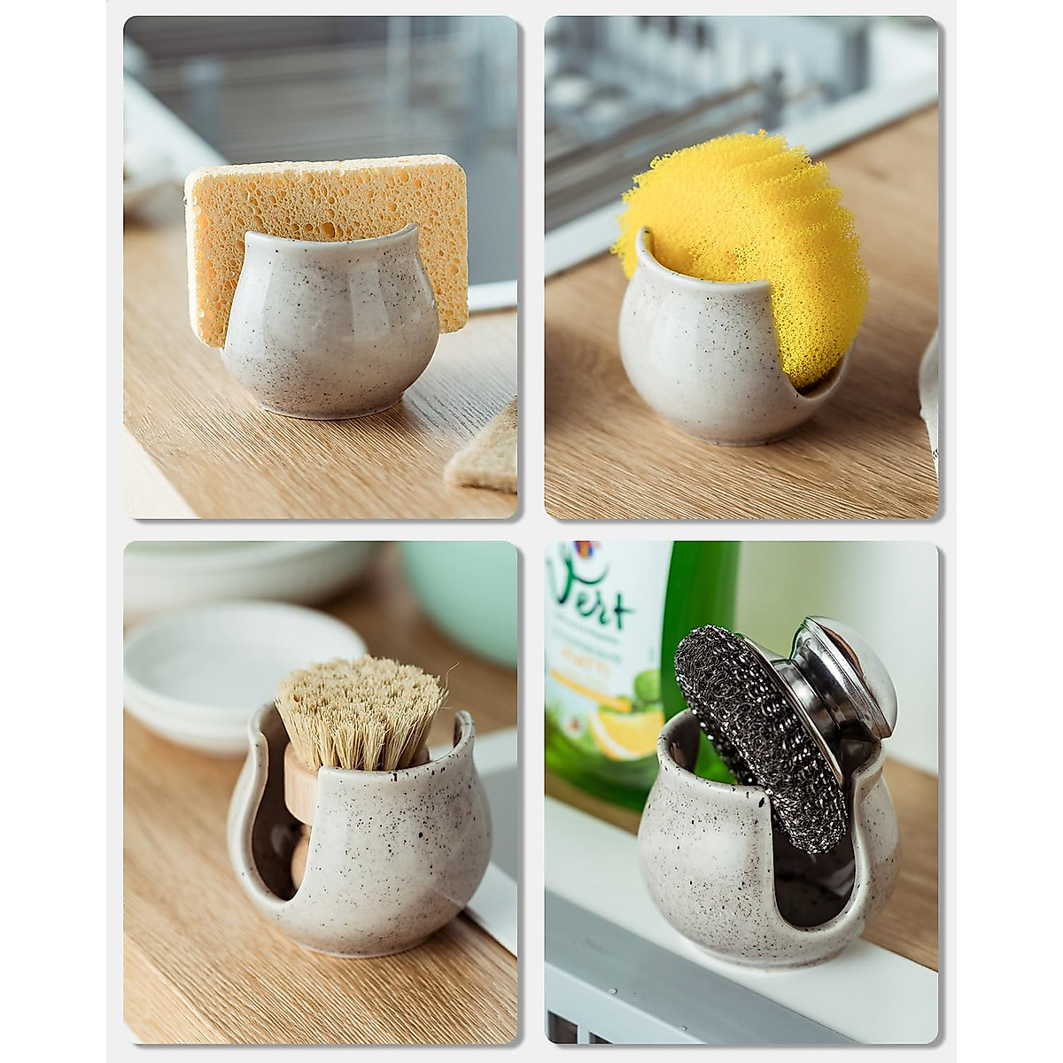 Zoeeker Sponge Holder for Kitchen Sink, Ceramic Dish Sponge Drying Caddy Sponge Rack Kitchen Organizer Cute Kitchen Accessories for Sink Counter, Speckled Glaze