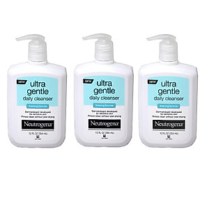 Neutrogena Ultra Gentle Daily Face Wash for Sensitive Skin, Oil-Free, Soap-Free, Hypoallergenic & Non-Comedogenic Foaming Facial Cleanser, 12 fl. oz (Pack of 3)