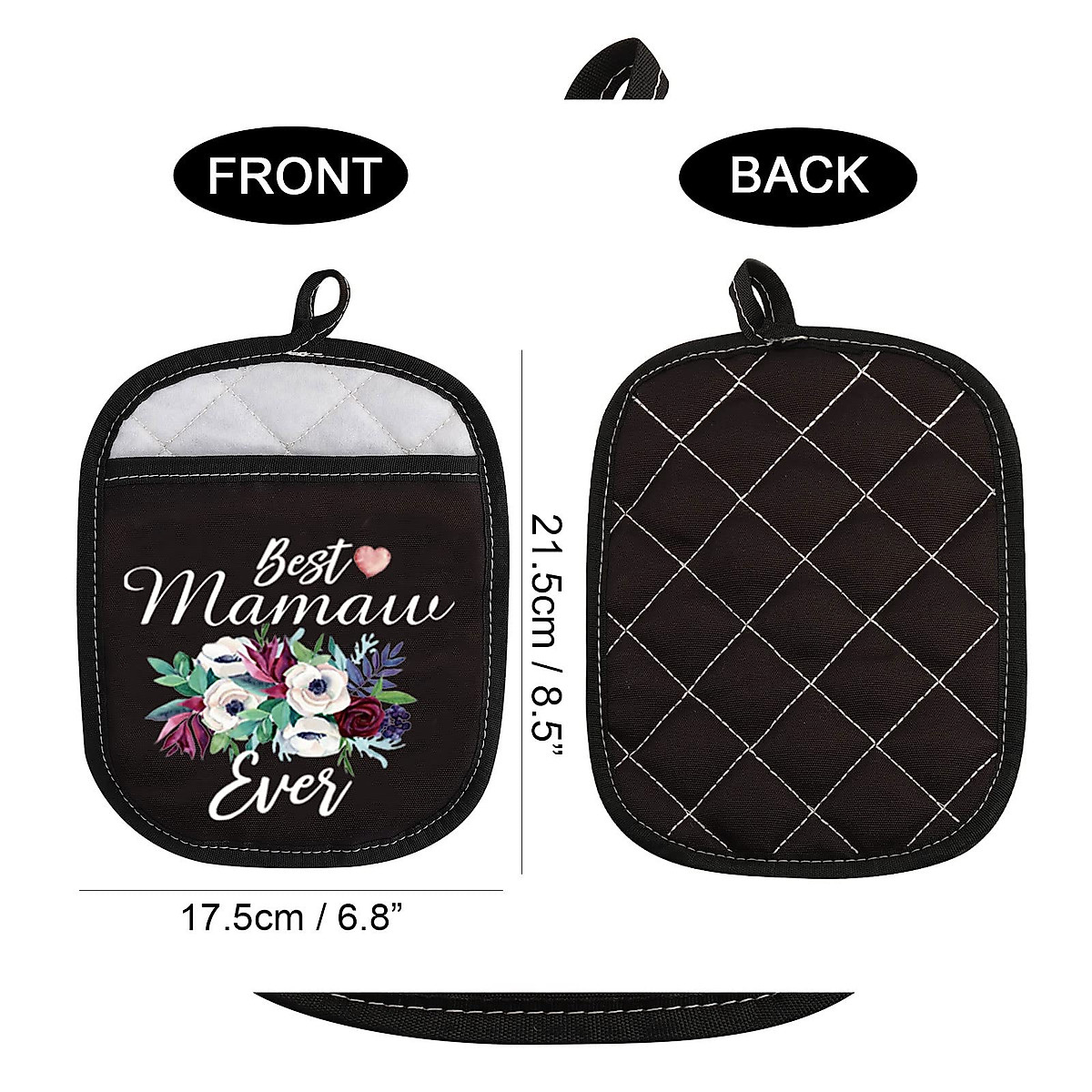 ZJXHPO Mamaw Cooking Gift Grandma Pot Holder Best Mamaw Ever Baking Hot Pads Grandma Oven Mitts Gift (Mamaw Holder)