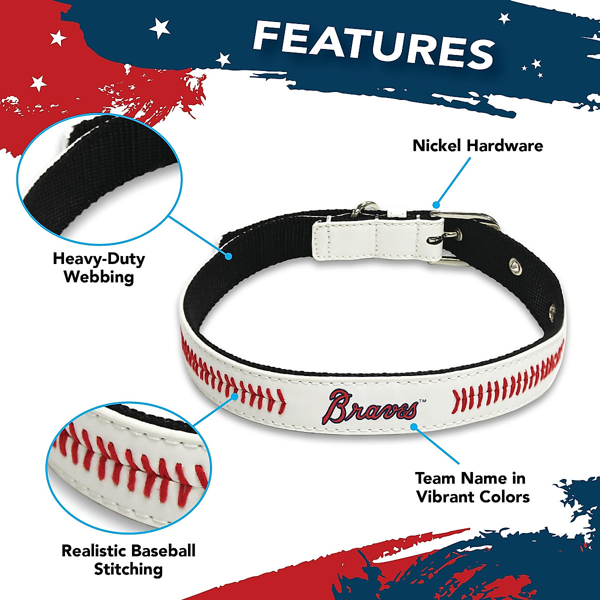 MLB Dog Collar Atlanta Braves New Signature PRO PVC-Leather Premium Pet Collars Extra Tough & Durable! Super Stylish! Size: Medium Adjustable 16-20" Length x 1" Width
