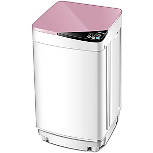 SAFEPLUS Full-Automatic Portable Washing Machines, 7.7 lbs Load Capacity Mini Washer Machine with Spin and Built in Barrel Light for Dorms Apartments RV and Camping（Pink)
