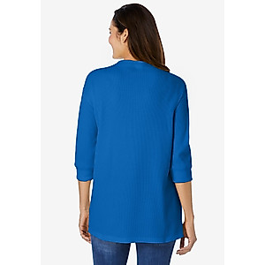 Woman Within Women's Plus Size Three-Quarter Sleeve Thermal Sweatshirt - 22/24, Raspberry Sorbet