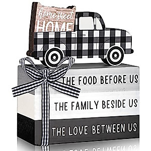 Farmhouse Tiered Tray Decor Wooden Home Sweet Home Truck Tiered Tray Decor Shelf Decorations Black and White Wooden Book Decor Rustic Truck Decor Sign for Window Shelf Desk and Home Decoration