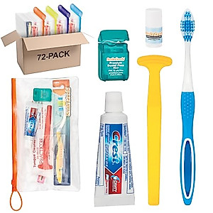 Practicon Smilegoods Adult Deluxe Dental Care Kit with Toothbrush, Toothpaste, Floss, Tongue Cleaner and Lip Balm, 72 pack