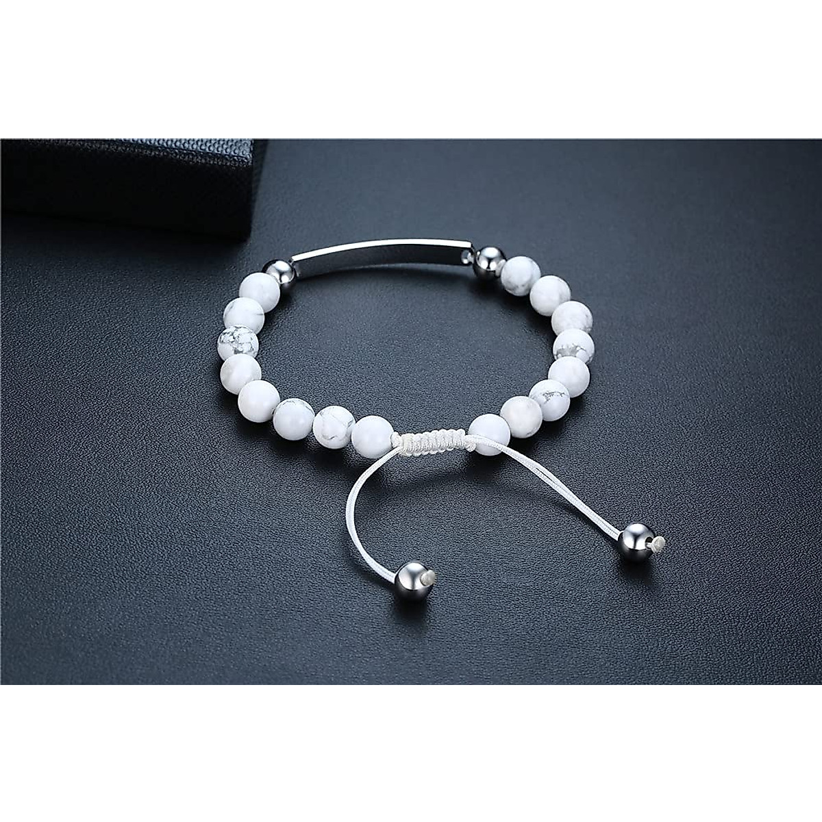 ZKXXJ Witches Knot Bracelet for Women Men Celtic Knot Link Bracelets Stainless Steel Black White Onyx Stone Witchcraft Geometric Protection Amulet Jewelry for Him Her,Adjustable