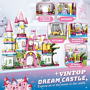 Castle STEM Building Toys for Girls Ages 6 7 8 9 10 11 12 Years Old, VINTOP Building Sets for Girl Boys, 1000PCS Pink Princess Castle Carriage Playsets Creative Building Blocks Xmas Toy Gifts for Kids